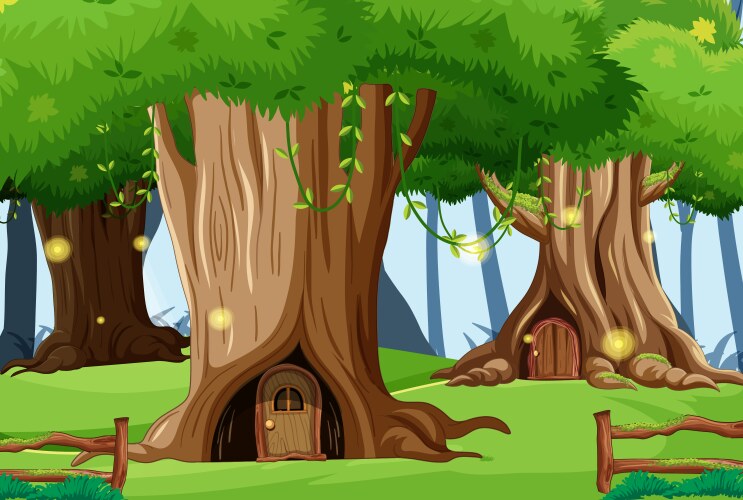 Cartoon of a big tree at the forest Royalty Free Vector