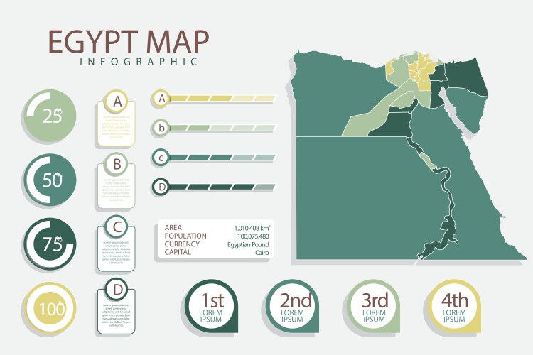 Linear egypt map infographic Royalty Free Vector Image