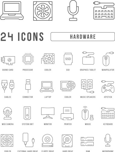 Icons line set round thin Royalty Free Vector Image