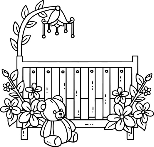 Baby shower crib coloring page Royalty Free Vector Image