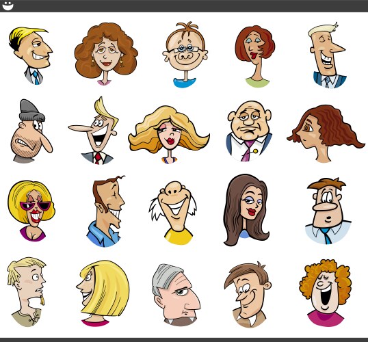 Cartoon faces funny face expressions caricature Vector Image
