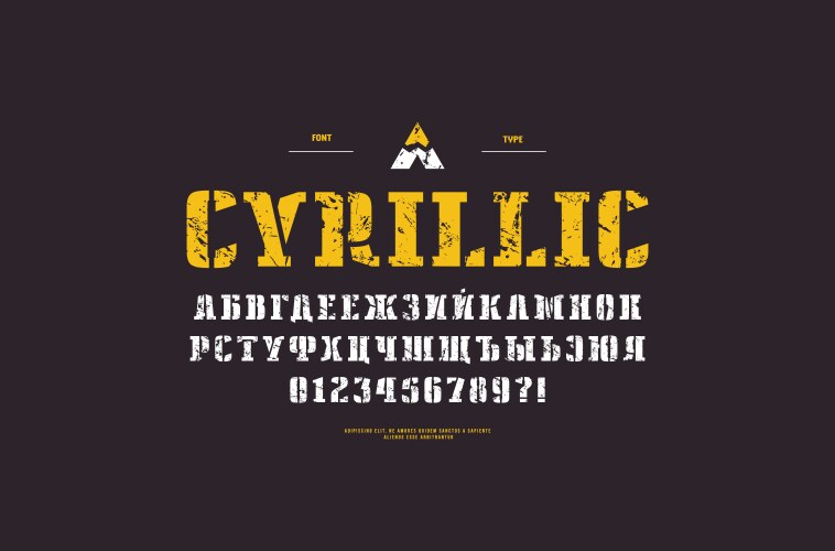 Cyrillic stencil-plate sans serif futuristic font Vector Image