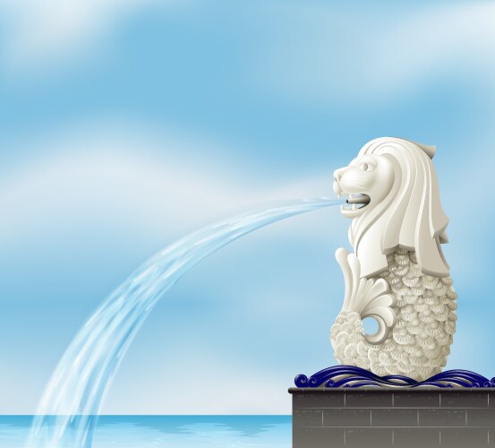 Merlion statue on blue Royalty Free Vector Image