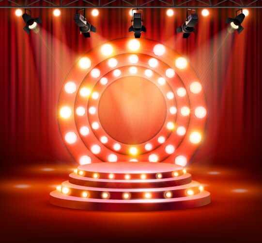 Illuminated empty stage with red curtain Vector Image
