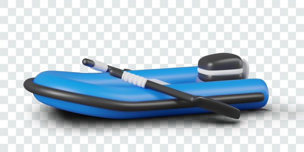 Inflatable blue boat with motor and oars detailed Vector Image