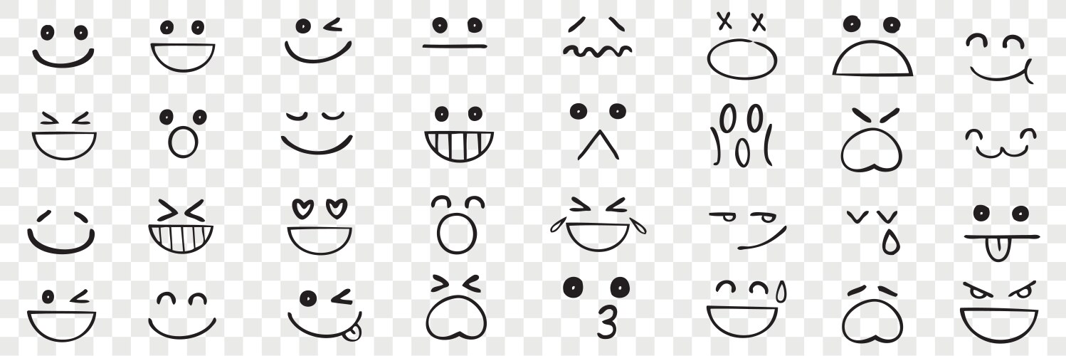 Cute doodle emoticons with facial expressions Vector Image