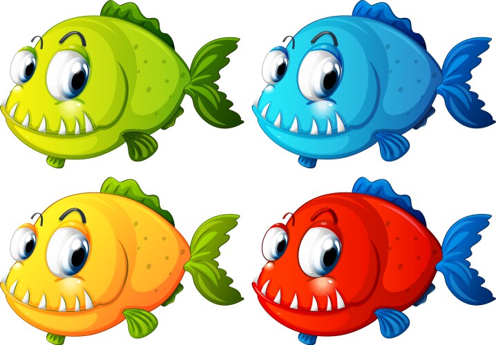 Set different color exotic fish cartoon Royalty Free Vector