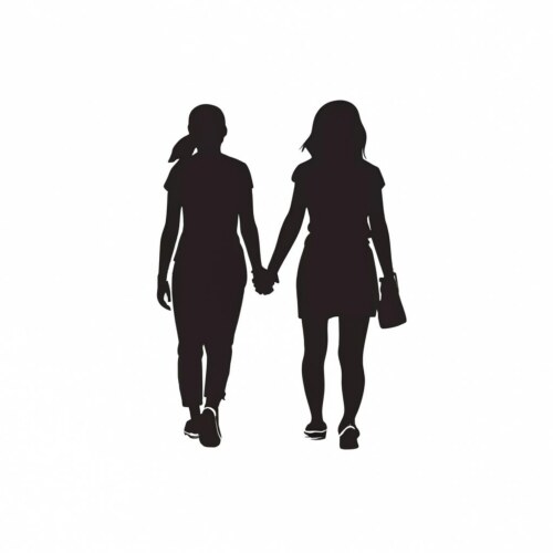 Two young girls silhouette black Royalty Free Vector Image