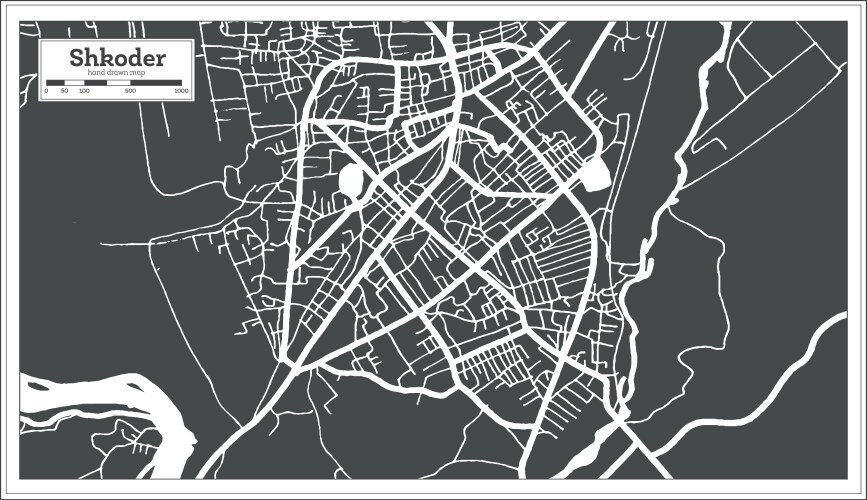 Shkoder City Map - Black & White Royalty Free Vector