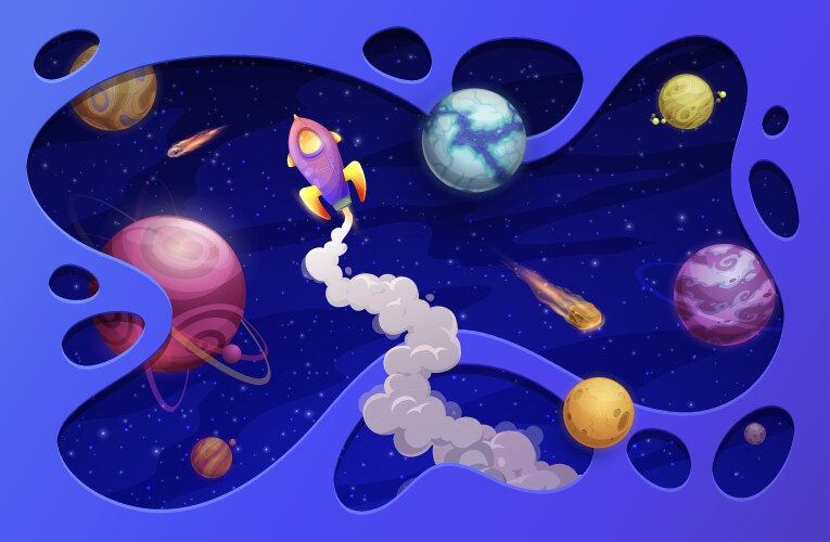 Cartoon paper cut space landscape galaxy planets Vector Image Cartoon paper cut space landscape galaxy planets Vector Image