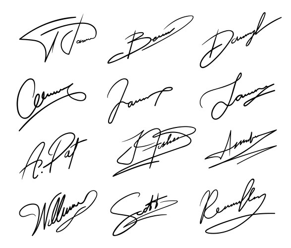Fake autograph samples hand-drawn signatures Vector Image