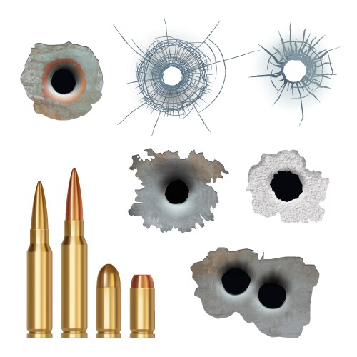 Realistic bullet holes set Royalty Free Vector Image