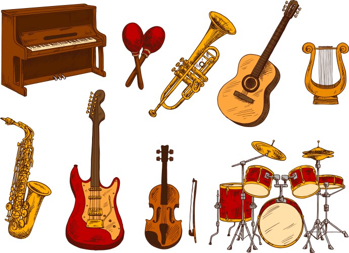 Musical instruments forming world map Royalty Free Vector