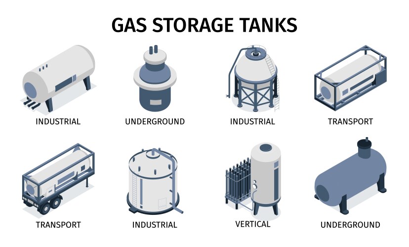 Storage tank isometric drawings Royalty Free Vector Image