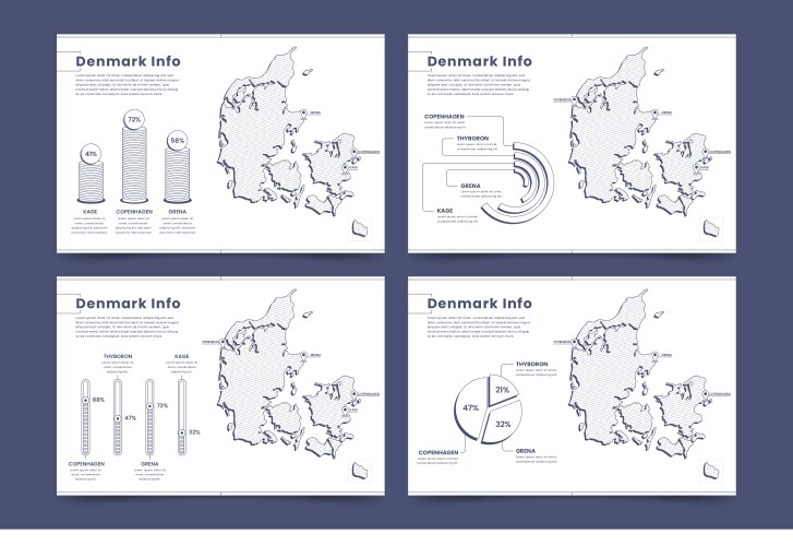 Linear denmark map infographic Royalty Free Vector Image
