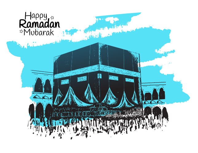 Ramadan mubarak holy kaaba hand drawn isolated Vector Image