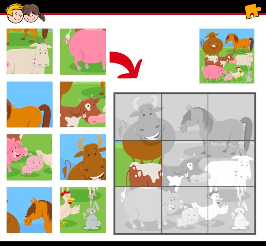 Cartoon farm goat puzzle game Royalty Free Vector Image
