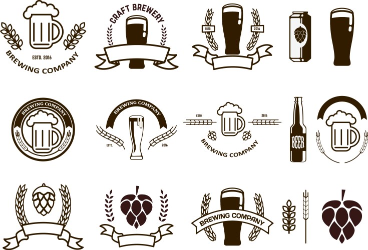 Craft beer brewery emblems barley Royalty Free Vector Image