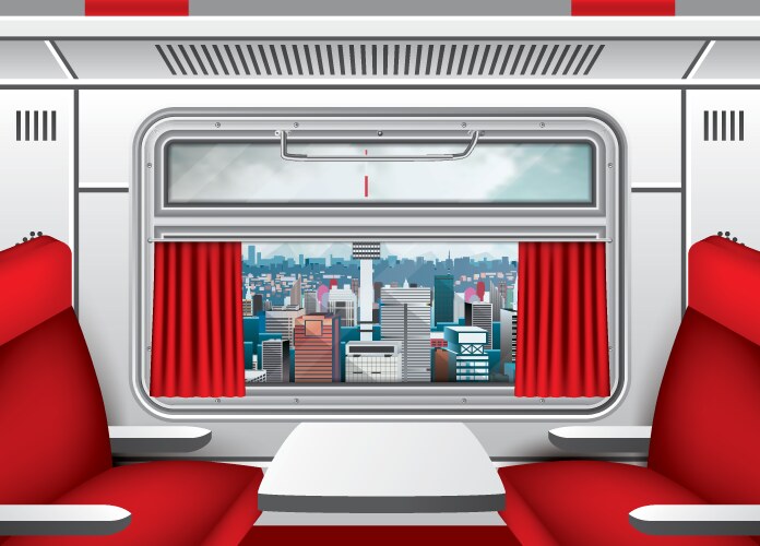 Cartoon train inside interior and window empty Vector Image