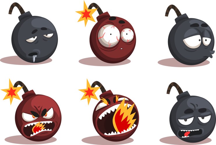 Funny cartoon wicked bombs emoji Royalty Free Vector Image