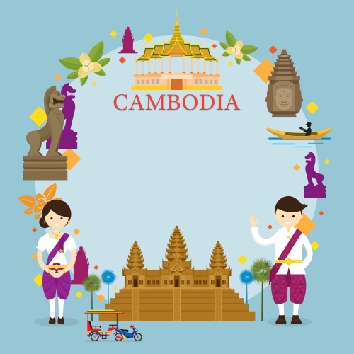 Cambodia landmarks and culture object set Vector Image