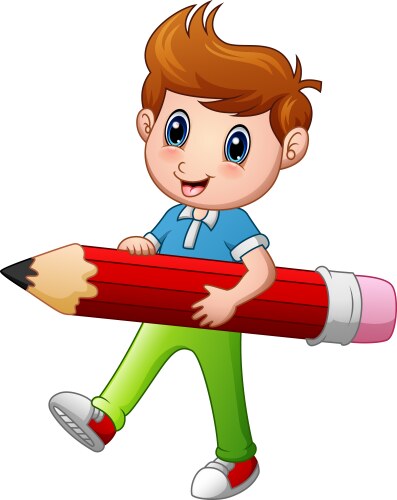 Two boy cartoon holding a large pencil Royalty Free Vector