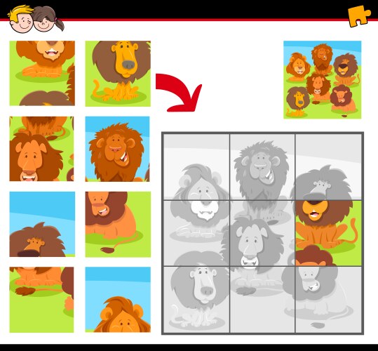 Jigsaw puzzle game with lion Royalty Free Vector Image