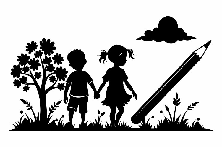 Children pencil drawing lawn white background s Vector Image