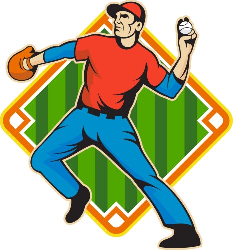 Baseball pitcher throwing fire ball diamond Vector Image