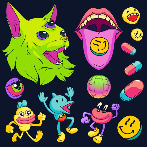 Psychedelic trendy stickers weird surreal sticker Vector Image