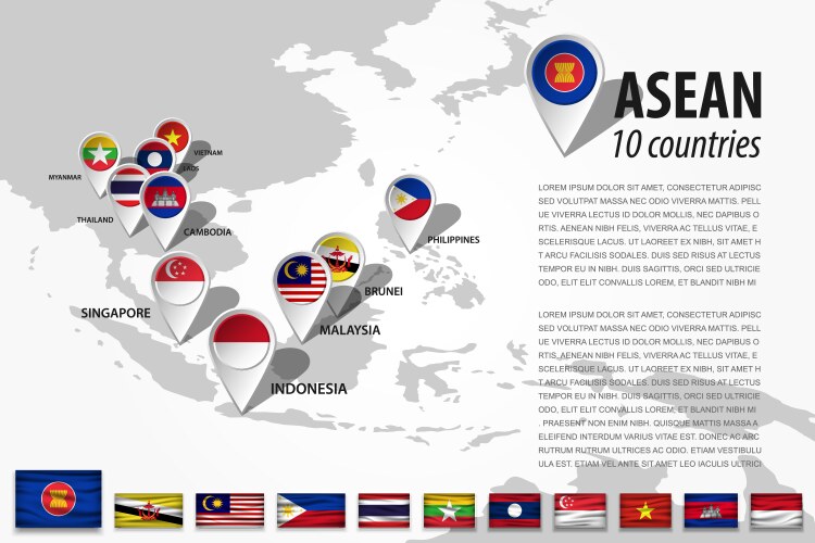 Asean and membership flags businessman hand hold Vector Image