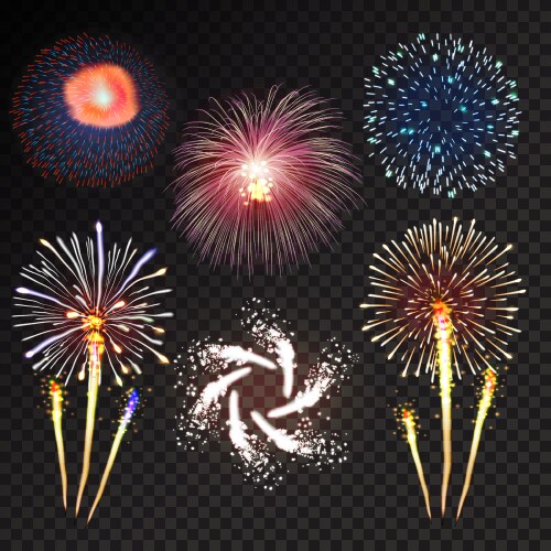 Festive fireworks collection realistic colorful Vector Image