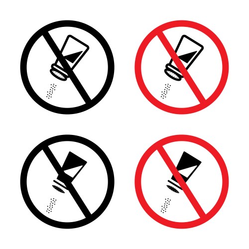 No salt sign icon set advisory on use symbol Vector Image