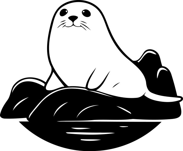 Cute seal on the sea in cartoon style Royalty Free Vector