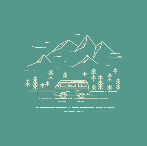 Floral-vintage-van-line-art Royalty Free Vector Image