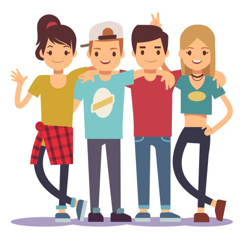Cartoon guys five best friends student Royalty Free Vector