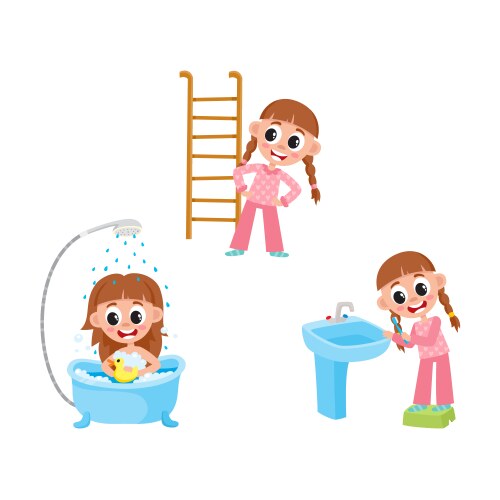 Cartoon little girl taking a bath Royalty Free Vector Image