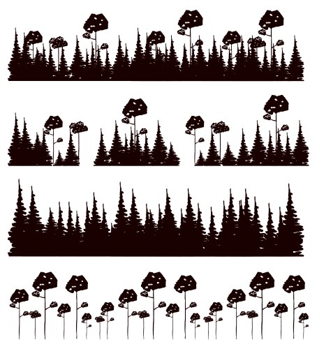 Silhouette forest panorama skyline with pine trees