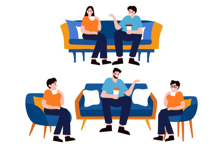 People sitting and talking on the couch flat Vector Image