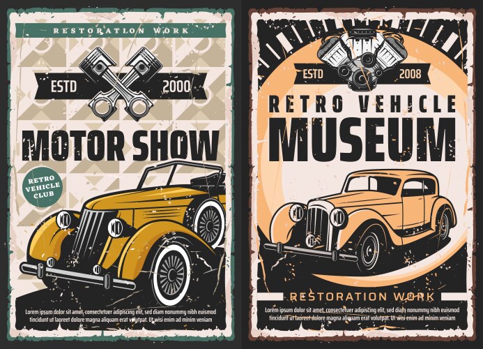 Motor show and restoration retro poster Royalty Free Vector