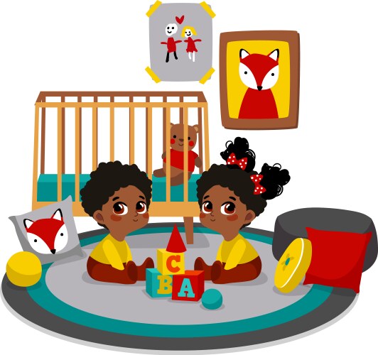 Two cheerful cartoon characters are playing Vector Image