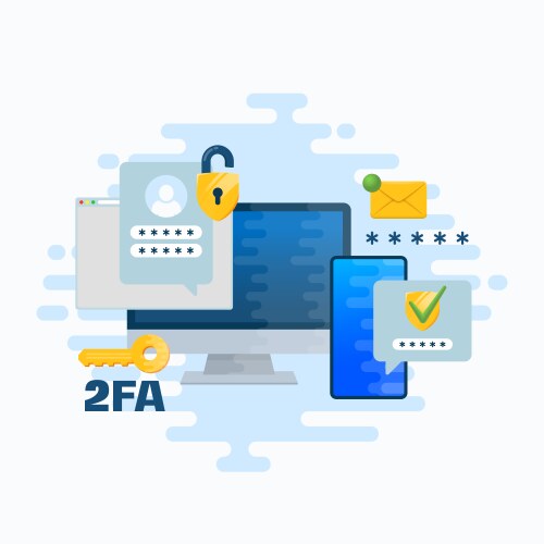 2fa two factor authentication icon shield padlock Vector Image