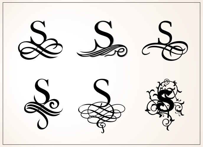 Vintage set capital letters monograms and font Vector Image