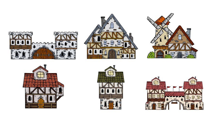 Medieval house village building Royalty Free Vector Image