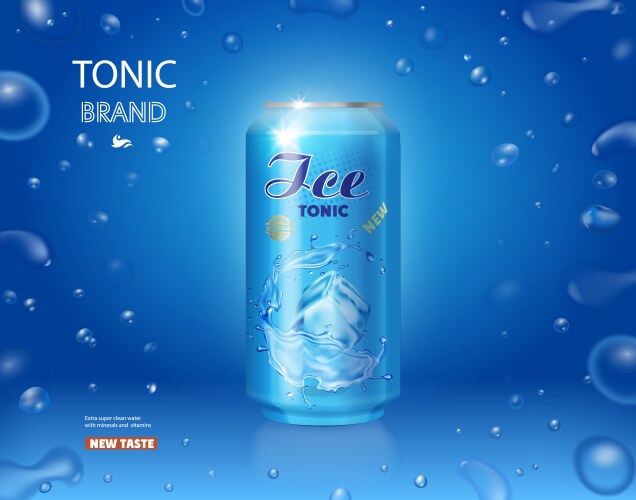Energy drink label ads with ice cubes on dark Vector Image