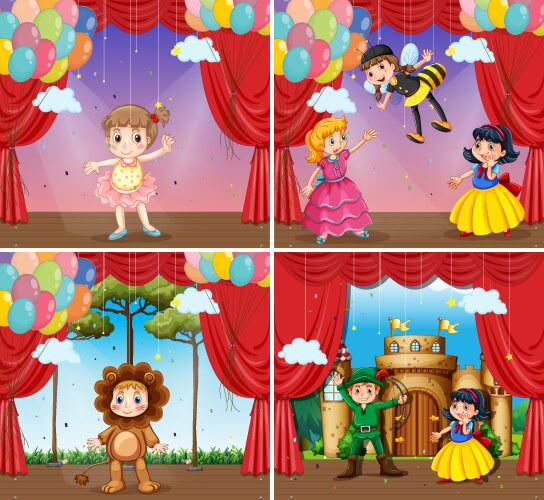 People in four different scenes Royalty Free Vector Image