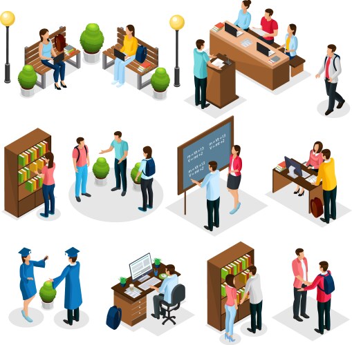 University students isometric composition Vector Image