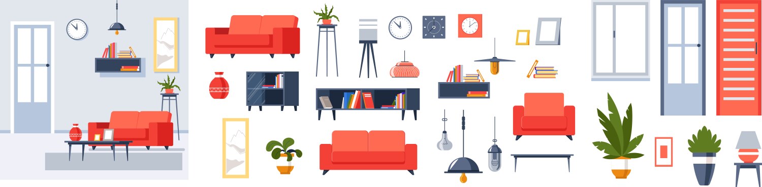House interior section panorama Royalty Free Vector Image