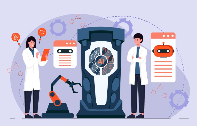 Ai technology and cyber characters Royalty Free Vector Image