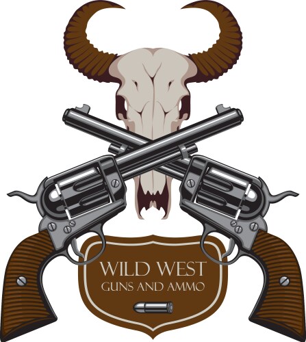 Banner with two revolvers hat bullets and roses Vector Image